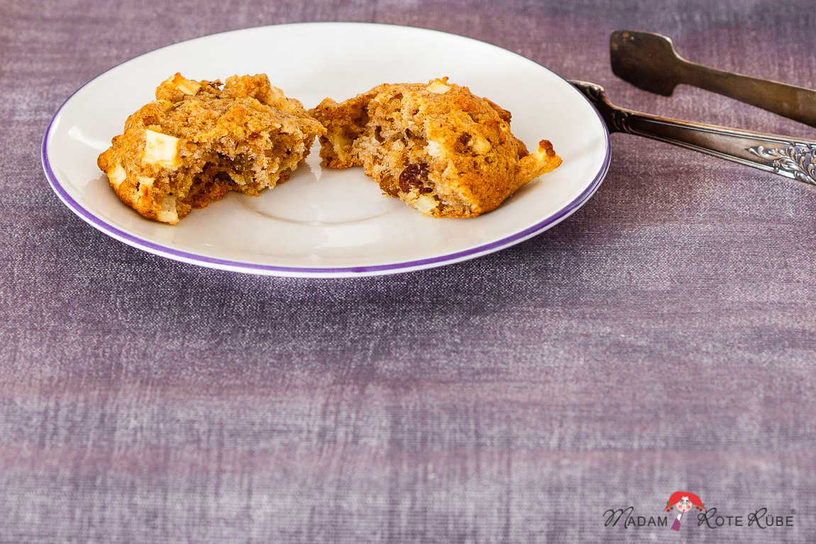 Apfel-Dinkelvollkorn-Cookies mit Nüssen und Rosinen - Madam Rote Rübe